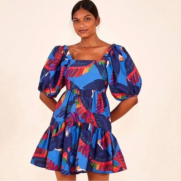 FARM Rio | Dresses | Farm Rio Rainbow Macaws Mini Dress Colorful ...